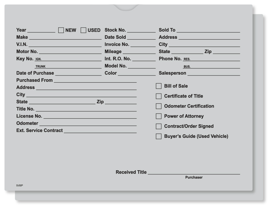 Printed Vehicle Deal Jackets (Package of 500)